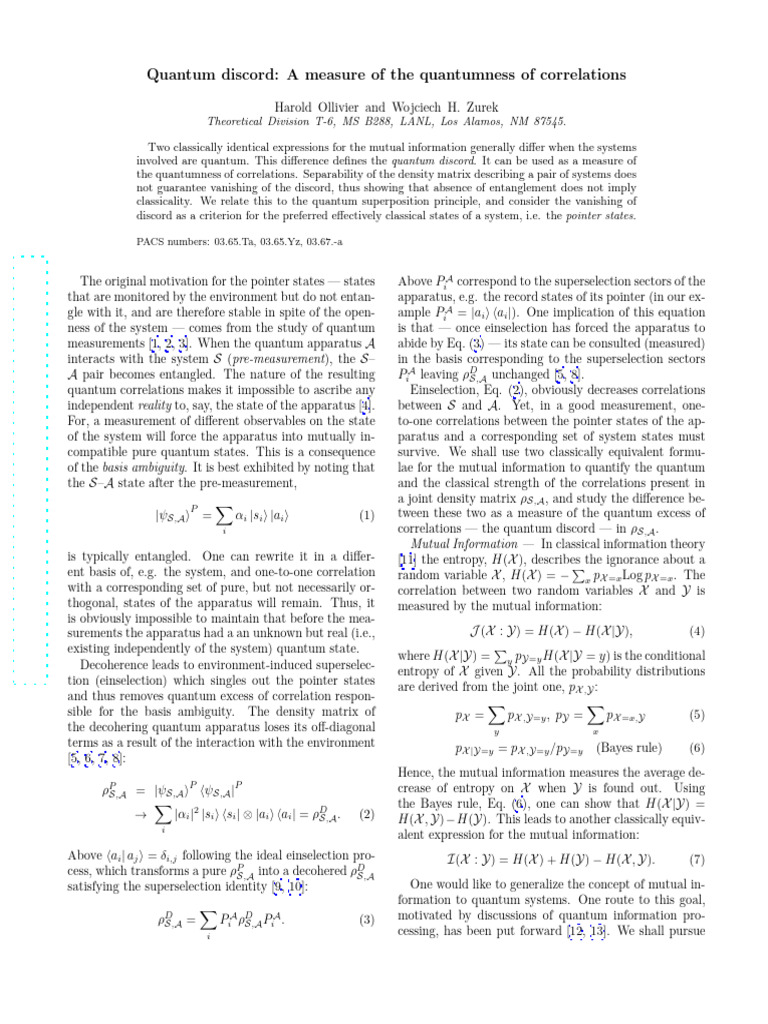 Quantum Discord: Measuring Correlations | PDF | Quantum Entanglement ...