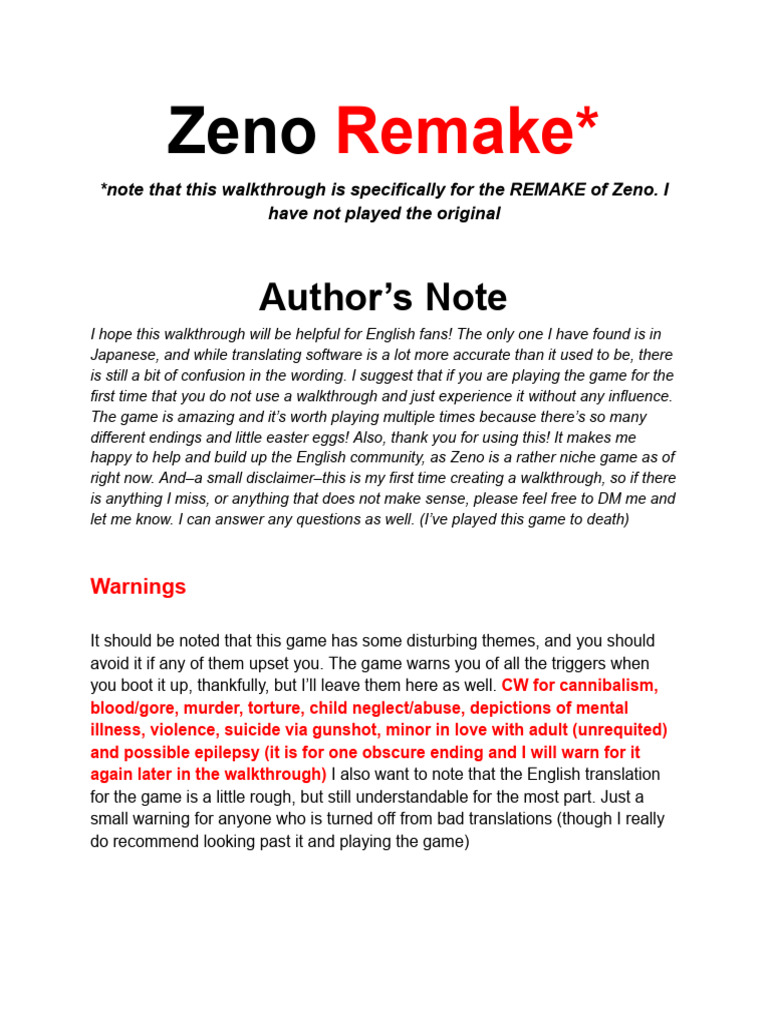 Zeno Remake English Walkthrough | PDF | Home & Garden