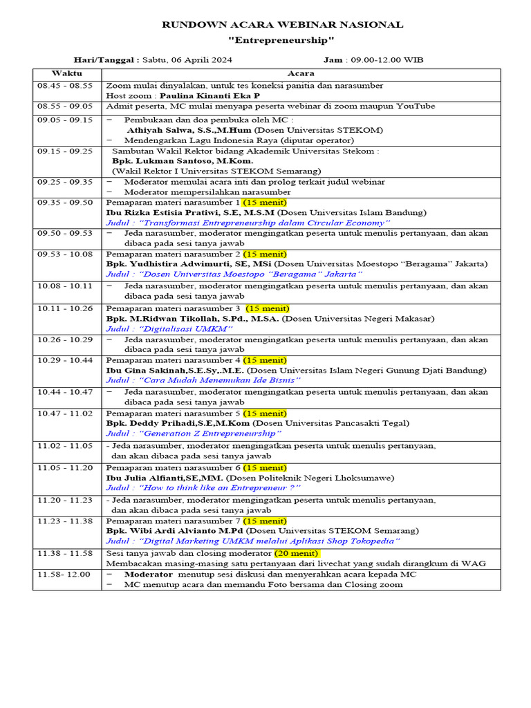 Rundown Acara Webinar Nasional 06 April 2024 | PDF