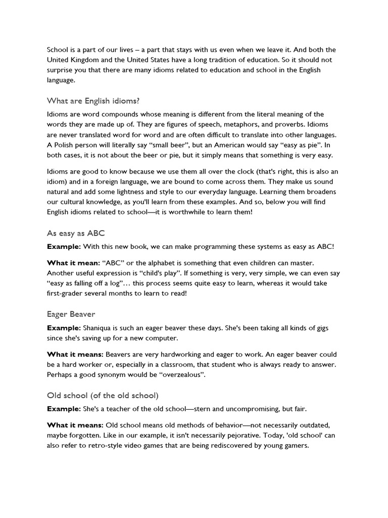 10 School-Related English Idioms | PDF | Idiom | Linguistics