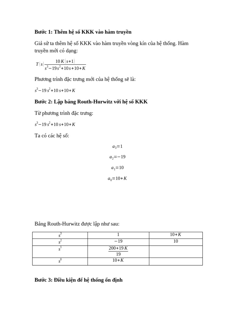 Routh Hurwitz Chi Tiet | PDF