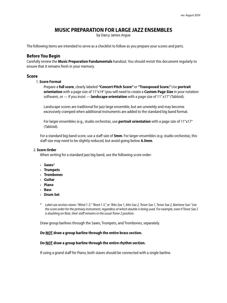 Music Preparation For Large Jazz Ensembles | PDF | Orchestras | Saxophone