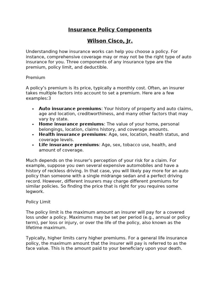 Insurance Policy Components - Cisco | PDF | Insurance | Deductible