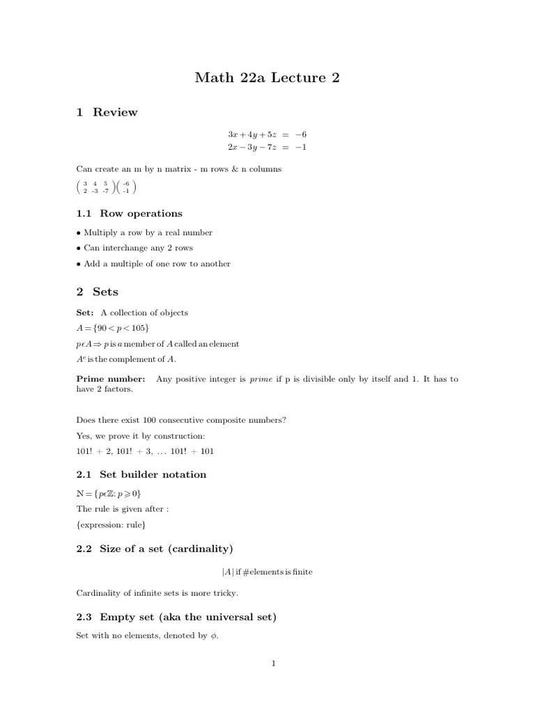 Linear Algebra Harvard Notes Lecture 2 | PDF | Mathematical Concepts ...