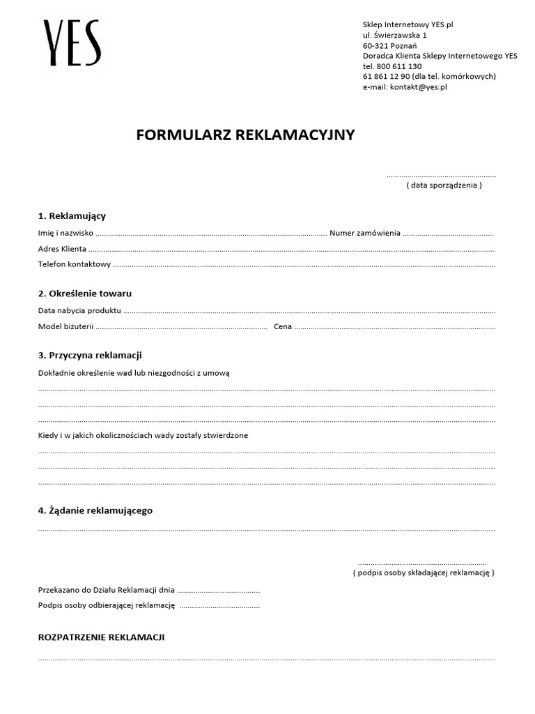 Formularz Reklamacji | PDF