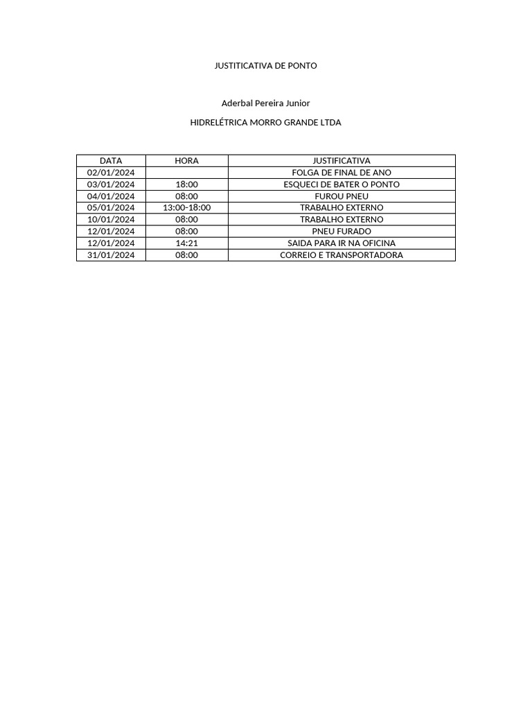 Justiticativa de Ponto Aderbal Janeiro 2024 | PDF