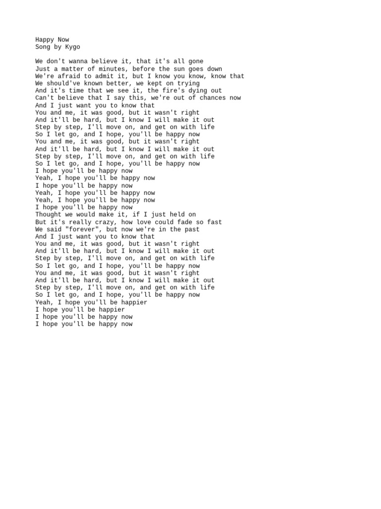 Kygo's "Happy Now" Lyrics Analysis | PDF | Cooking, Food & Wine | Lifestyle