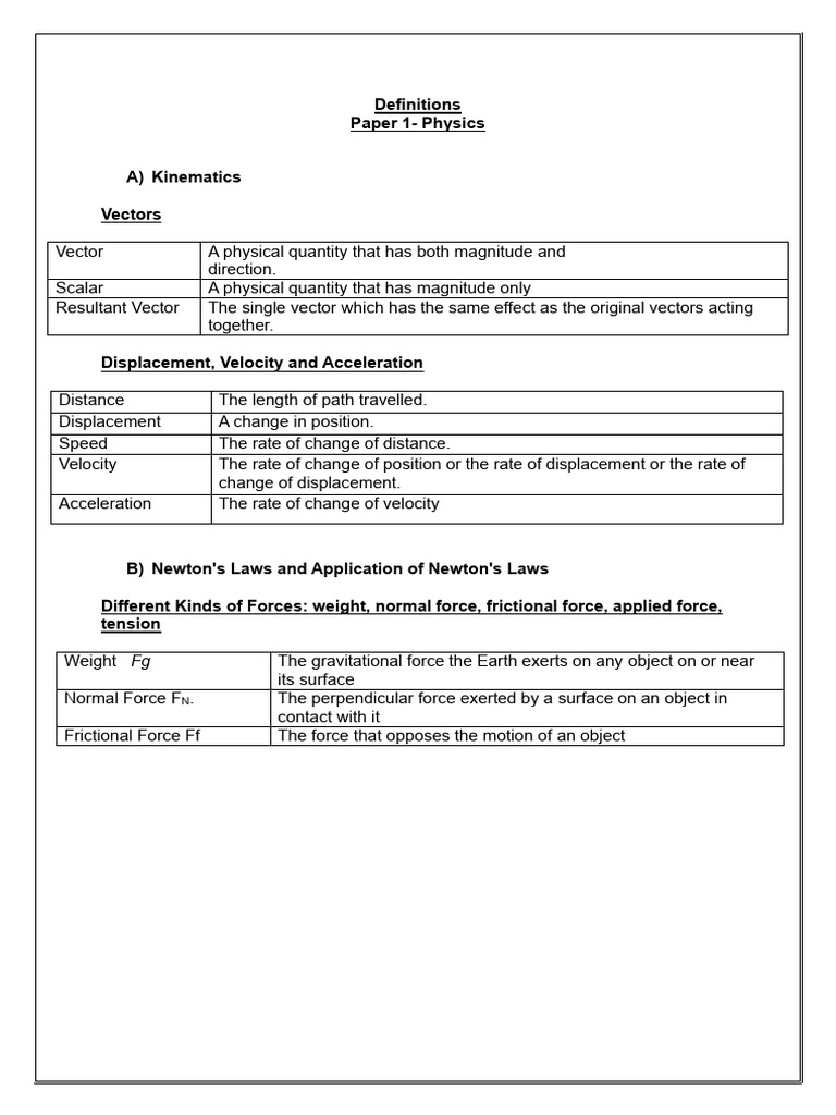 Physics Definitions | PDF | Force | Momentum