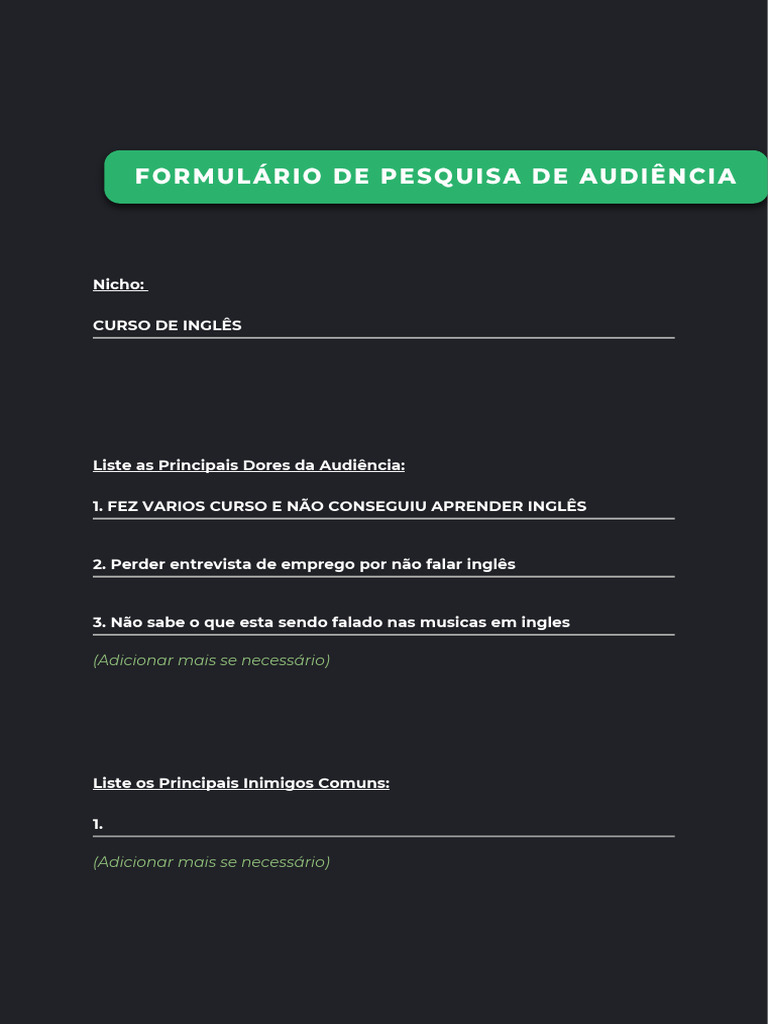 Formulário para Curso de Inglês | PDF