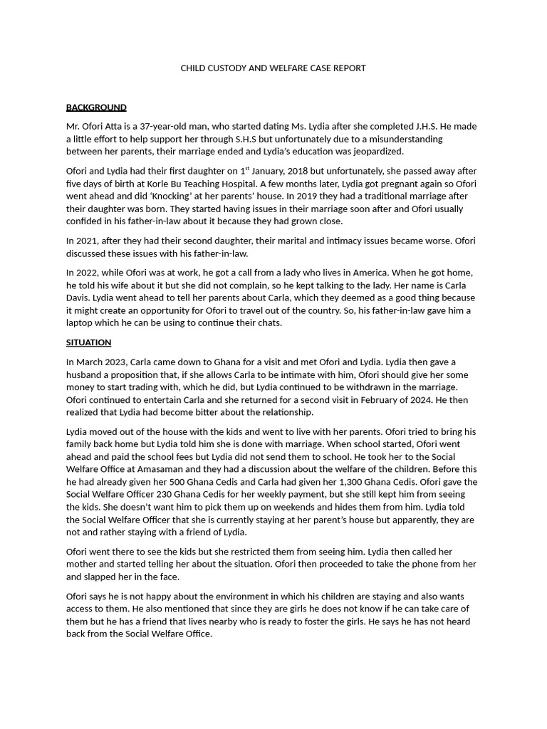 Mr. Ofori Atta - Child Custody and Welfare Case Report | PDF | Child ...
