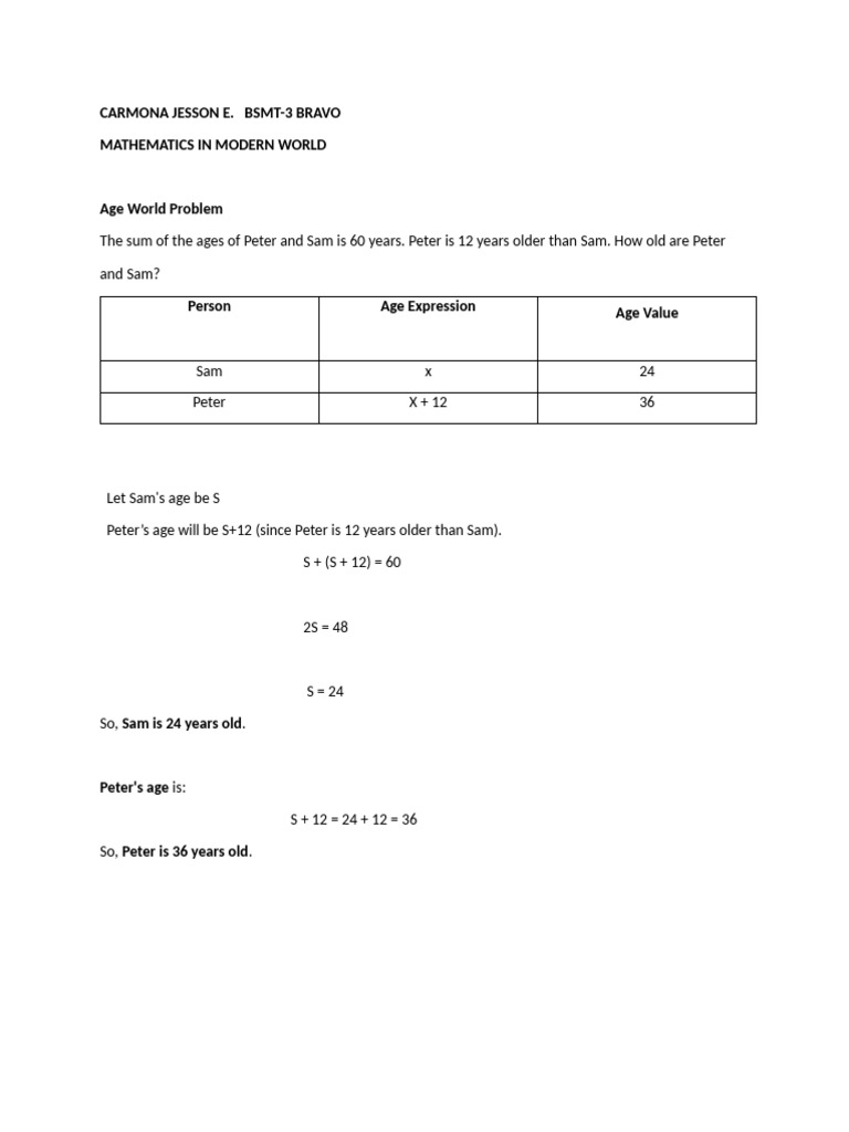 Constructing 3 Different Problem's (Age World Problem, Mixture Problem and | PDF | Equations ...