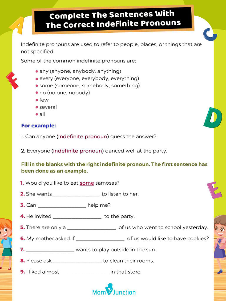 1 Grade 1 Indefinite Pronoun Worksheet 1 | PDF