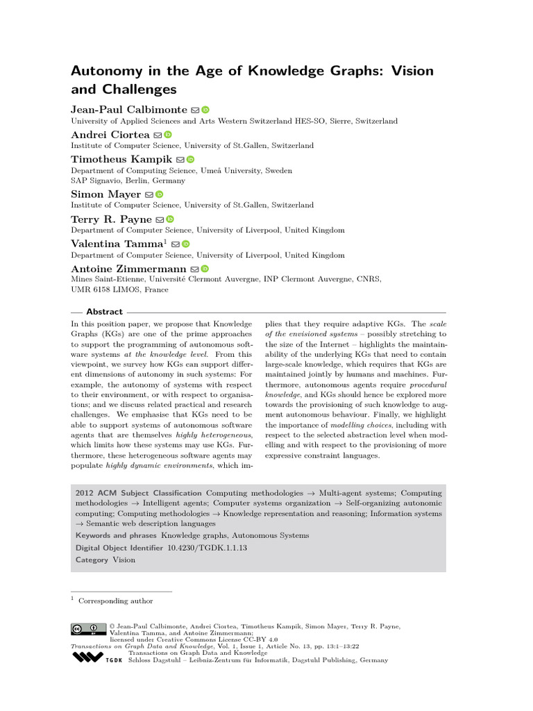 Autonomy in The Age of Knowledge Graphs: Vision and Challenges | PDF ...