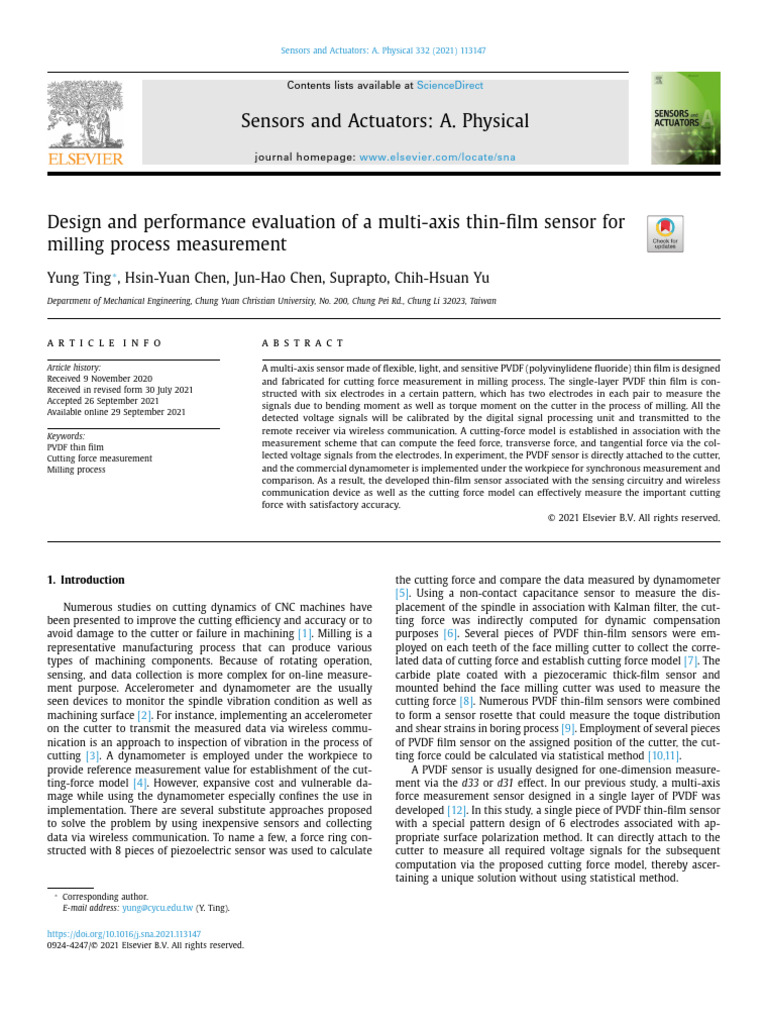 Design and Performance Evaluation of Multi-Axis Thin-Film Sensors For Milling Process ...