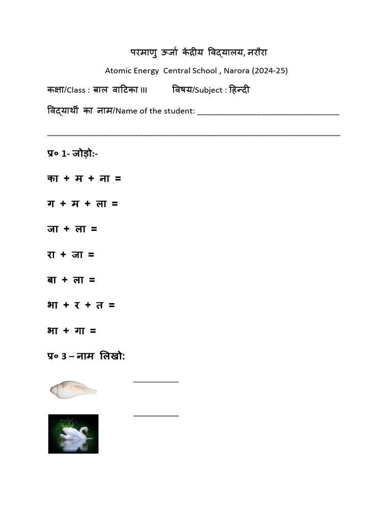 Hindi Practice Worksheet | PDF