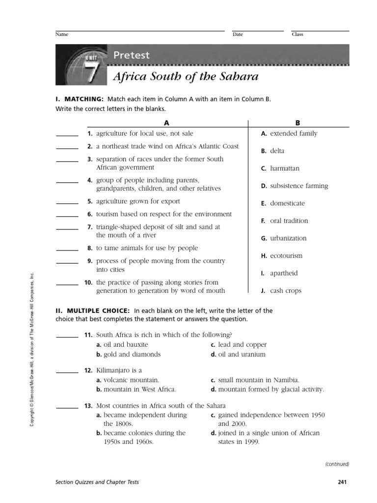 World Geography and Culture Quizzes and Tests (Unit 7) | PDF | Africa ...