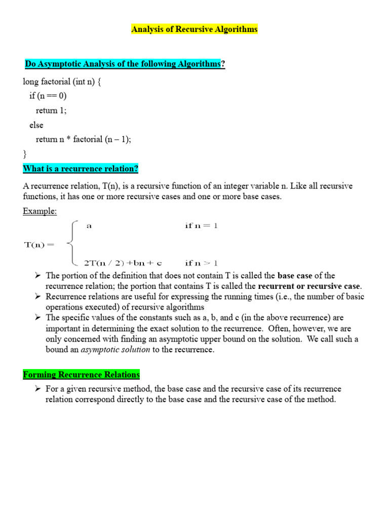 Algorithms Analysis and Design Lec 3 | PDF | Recurrence Relation | Mathematical Concepts
