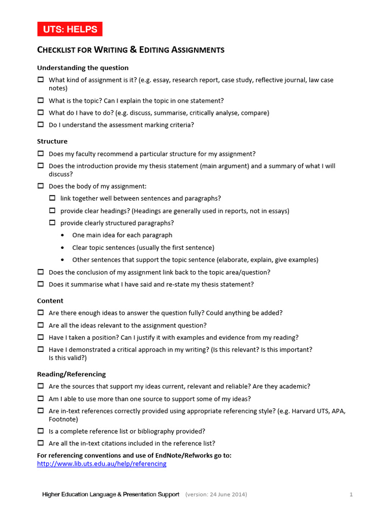Writing and Editing Checklist | PDF | Essays | Verb