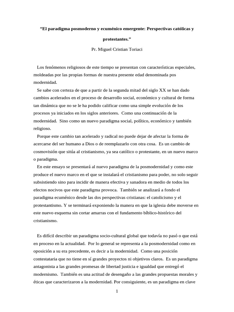 El Paradigma Posmoderno y Ecuménico Emergente | PDF | Iglesia Católica ...