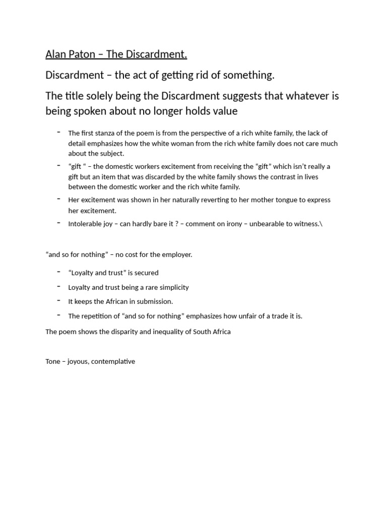 Alan Paton - The Discardment | PDF