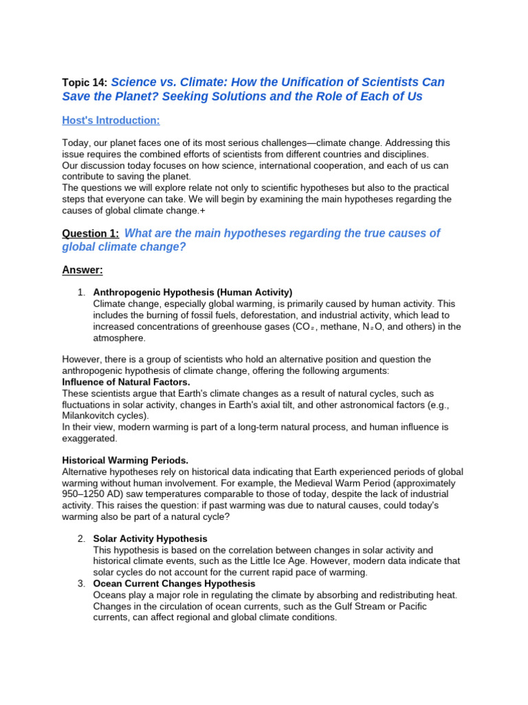 Topic 14 - Science vs. Climate - How The Unification of Scientists Can ...