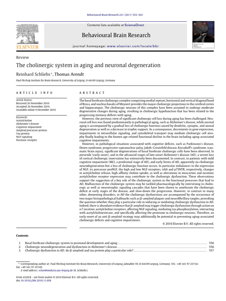 2011 - The Cholinergic System in Aging and Neuronal Degeneration | PDF ...