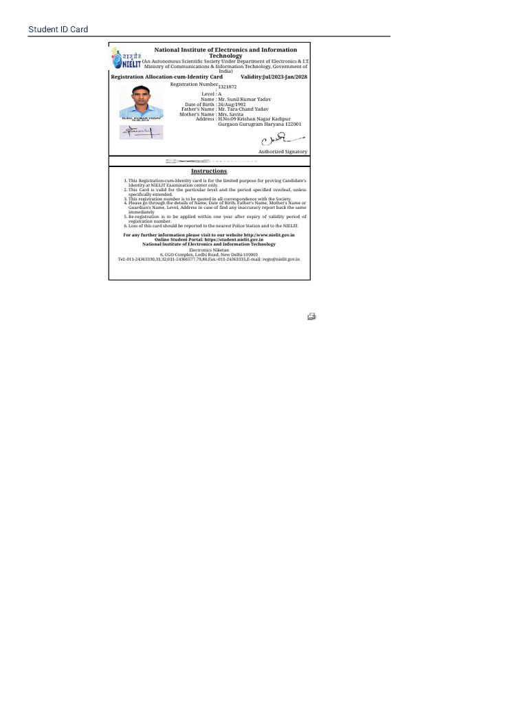 NIELIT Student ID Card Details | PDF | Applications Of Cryptography ...