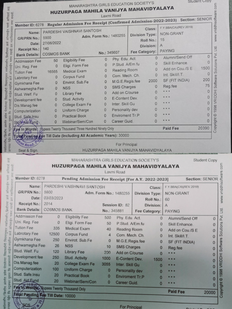 FY All Fee Receipts | PDF