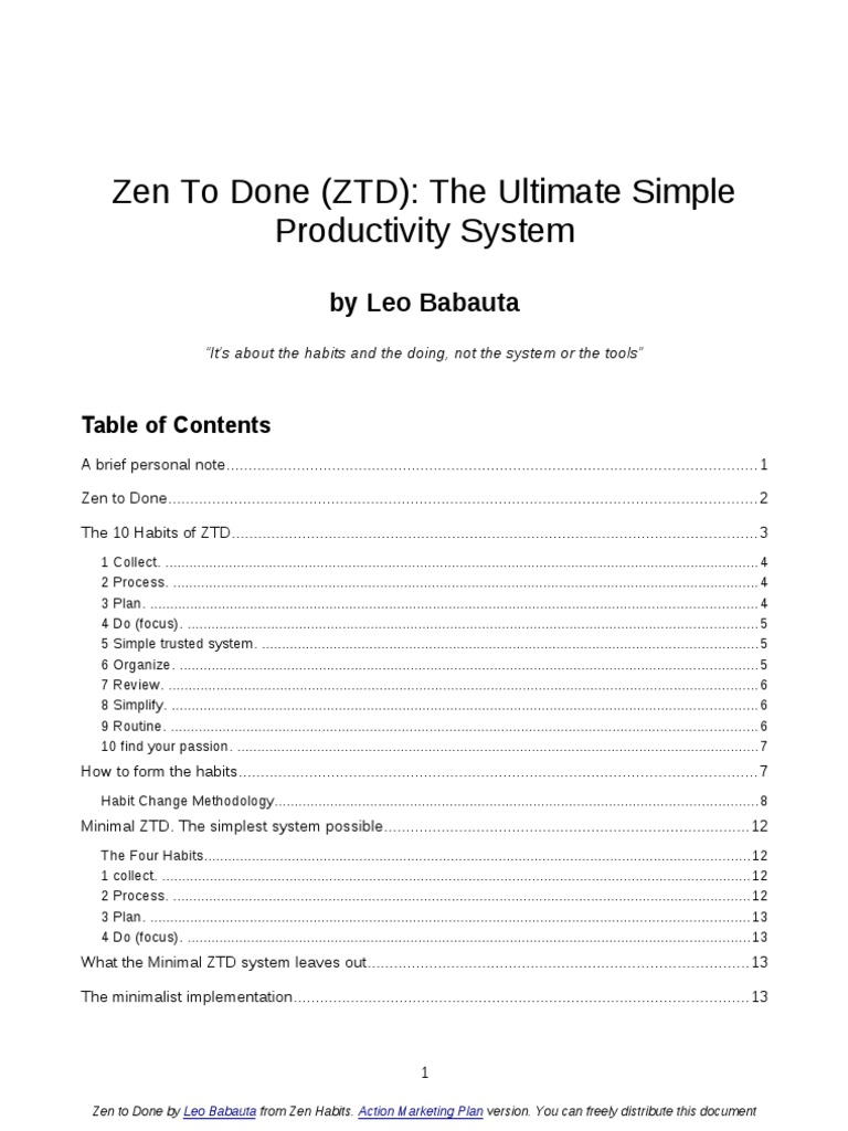 Zen To Done - Ultimate Productivity System | PDF | Time Management ...