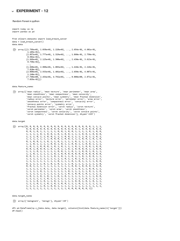 Experiment - 12: Random Forest in Python | PDF
