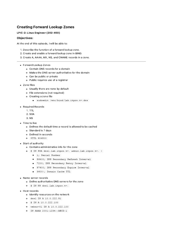 Lpi Lpic202450 1 2 1 Creating Forward Lookup Zones | PDF | Domain Name System | Computer Networking