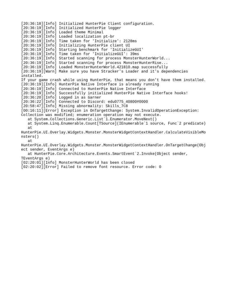 HunterPie Client Initialization Log | PDF