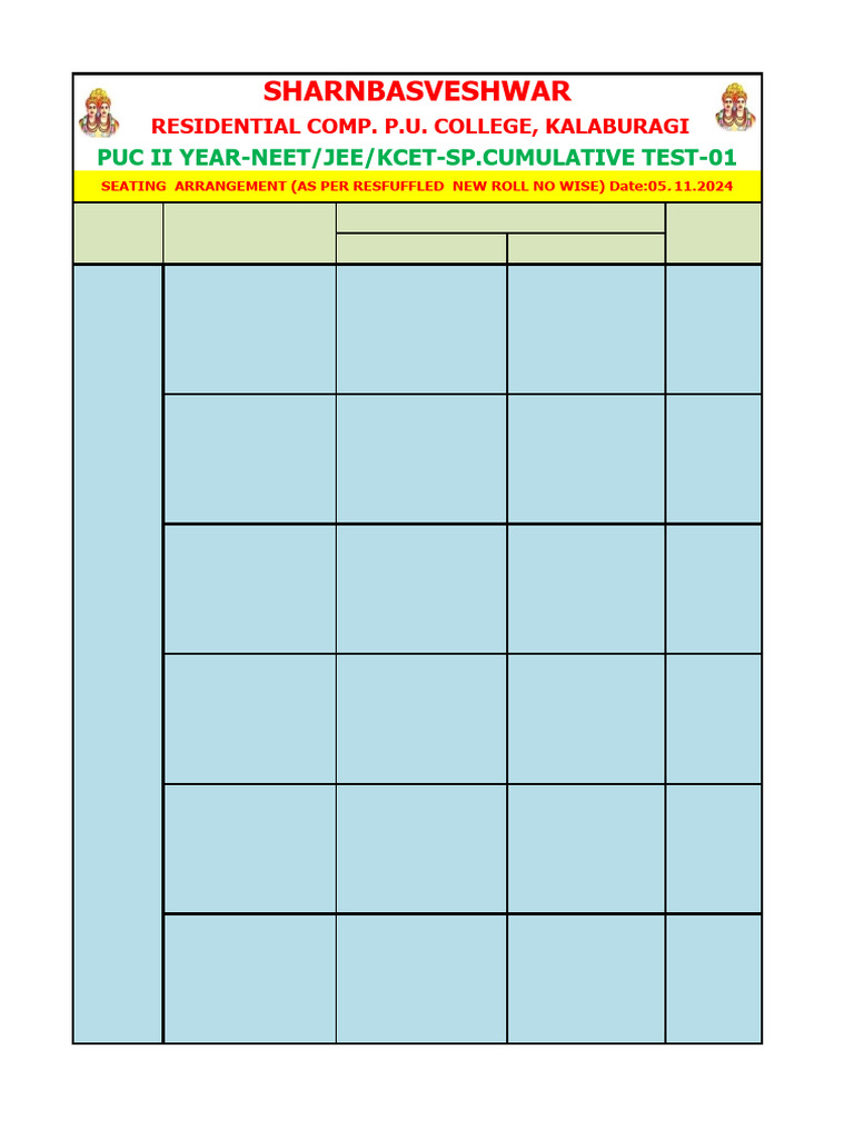 1 Pu2 Room Wise Chart Roll No Wise Seating Arrangement New p2 4 | PDF