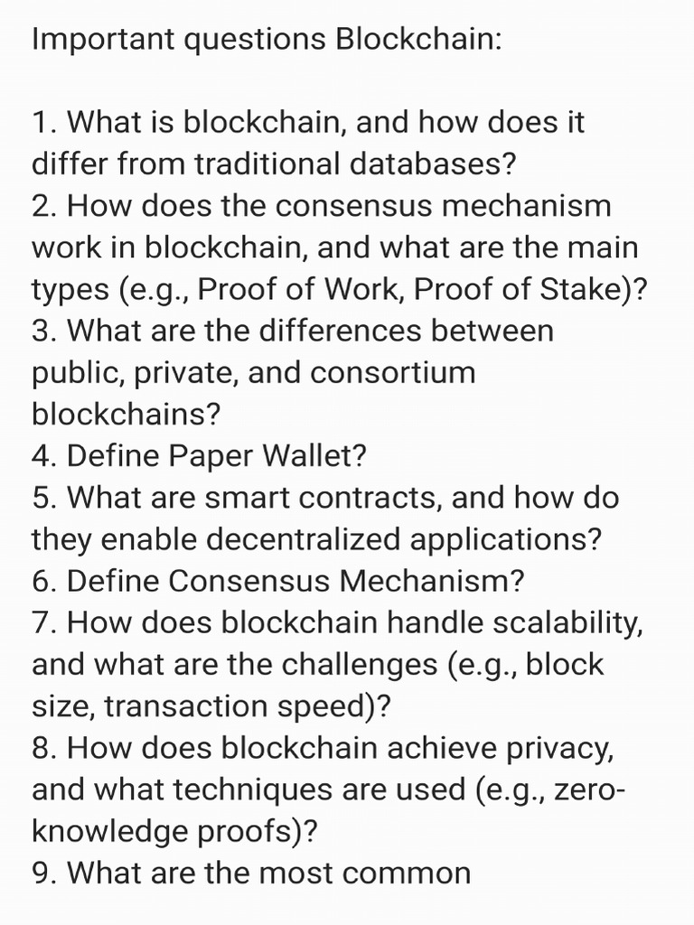 Important Questions Blockchain - 241118 - 132500 | PDF