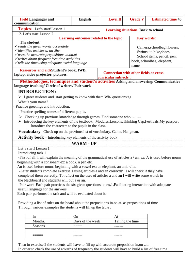 2.letâ S Start!lesson 1 | PDF | English Language | Languages