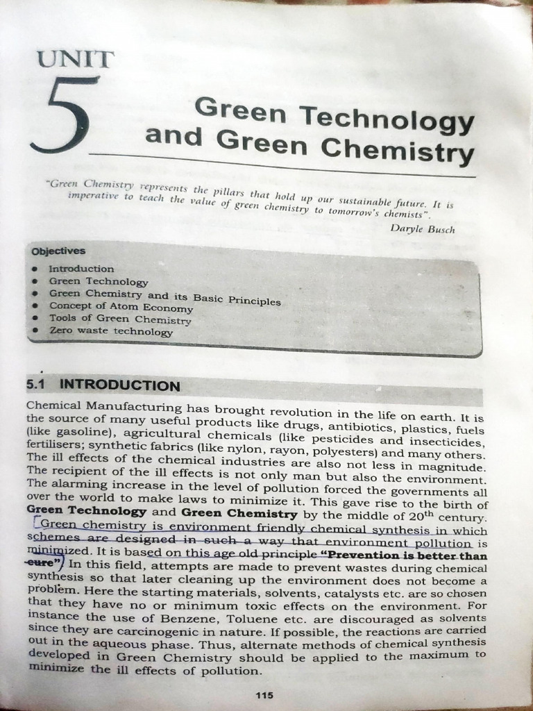 Green Chemistry Unit 05 Textbook of Environmental Studies | PDF