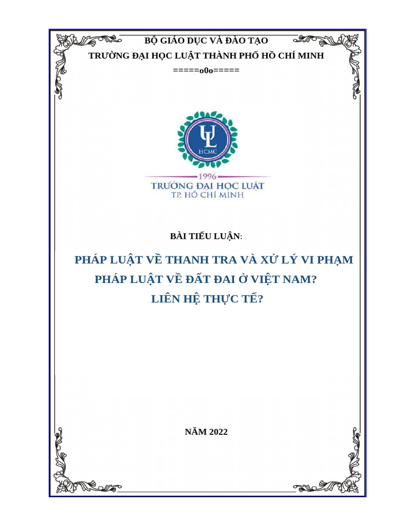 B0321. Tieu Luan ULAW 2022. Phap Luat Ve Thanh Tra Va Xu Ly Vi Pham Phap Luat Ve Dat Dai o Viet ...