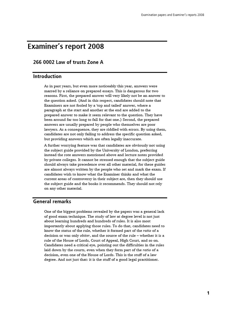 Equity and Trust LLB - Examiner Report | PDF | English Trust Law ...