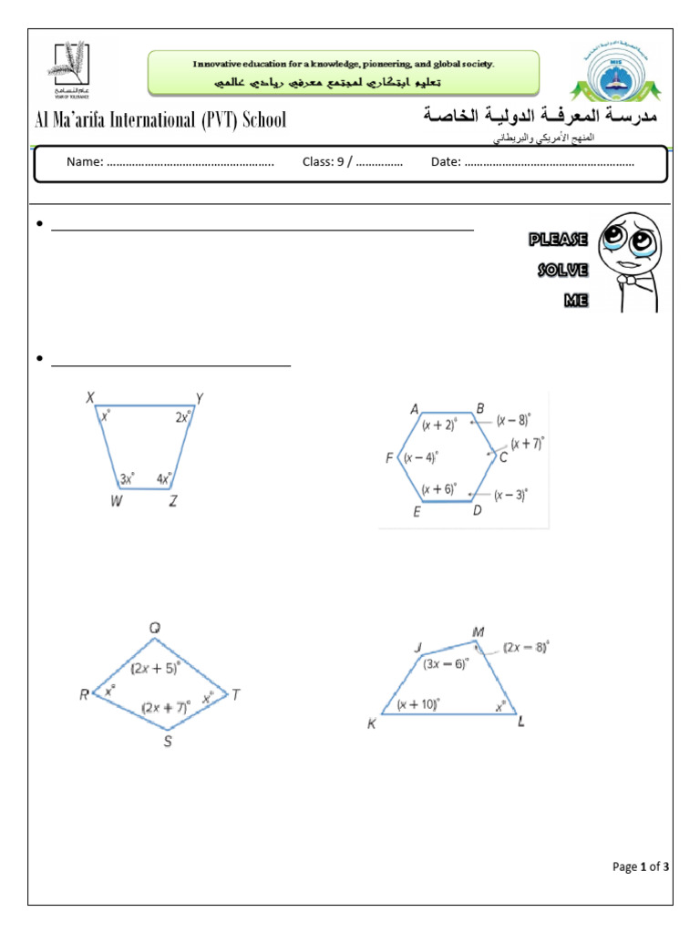 Worksheet (Angles of Polygons) | PDF | Polygon | Geometric Shapes