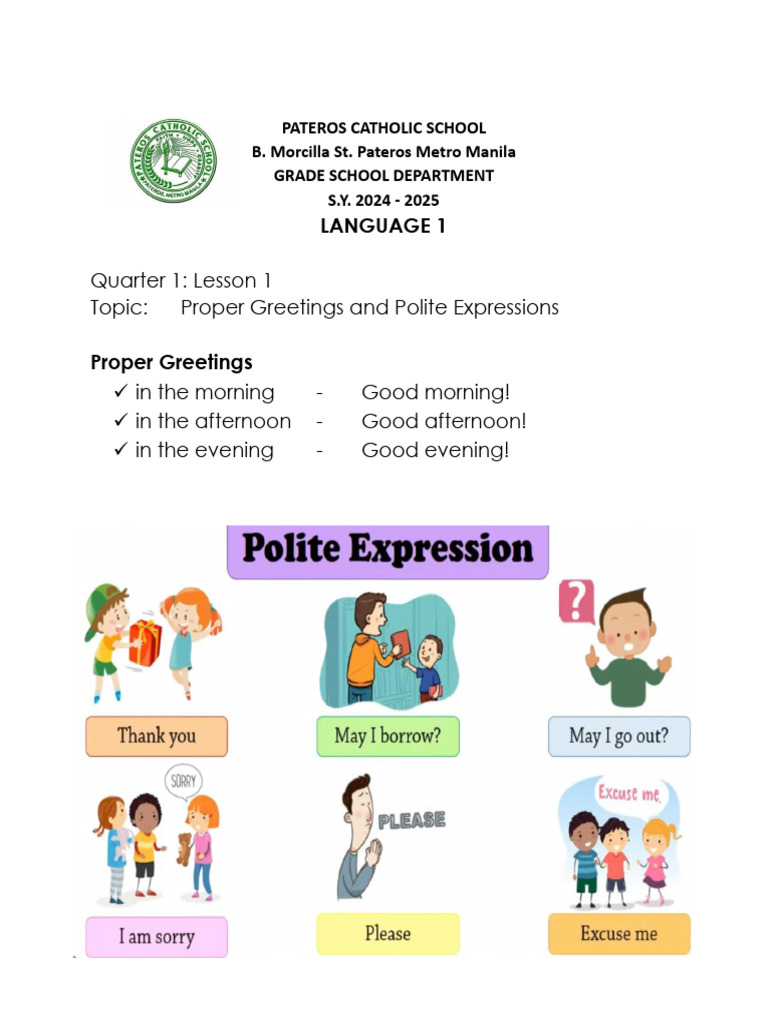 Polite Expressions for Grade 1 | PDF | Language Arts & Discipline