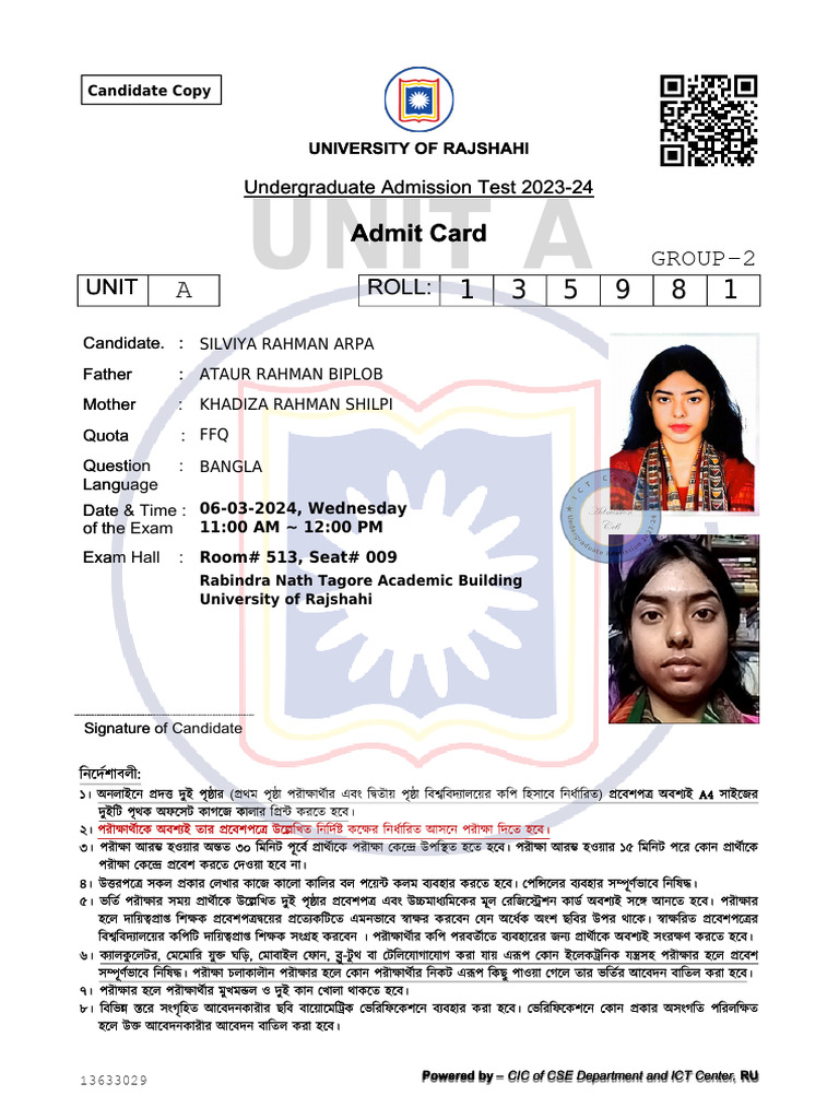 Unit A: Admit Card Admit Card | PDF