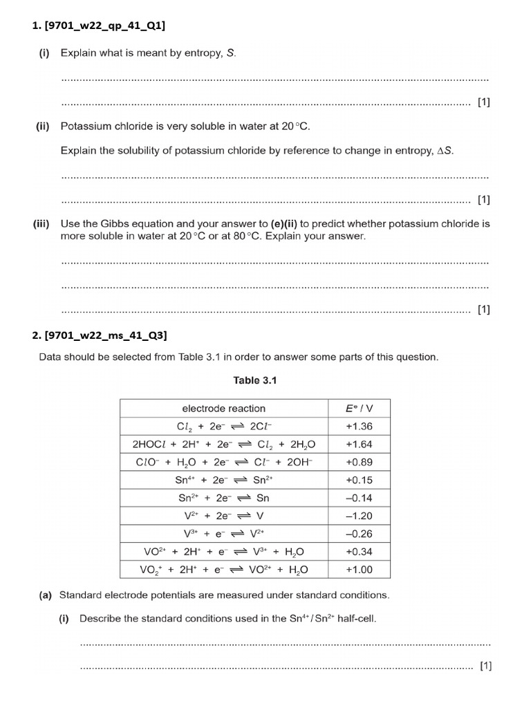 Paper 4 (S, G and Electrochem) WORKSHEET | PDF