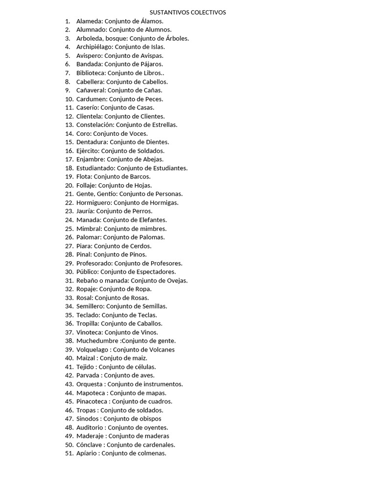 50 Ejemplos de Sustantivos Colectivos | PDF