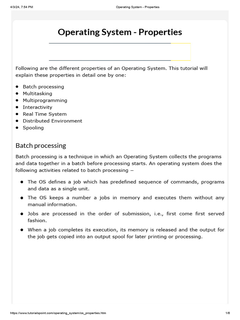 Operating System - Properties | PDF | Operating System | Process ...