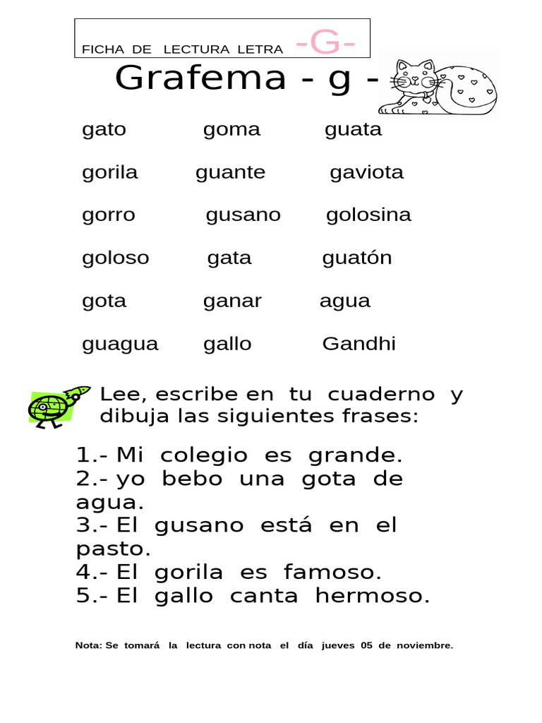 Ficha Lectura Letra Ga-Go-Gu | PDF