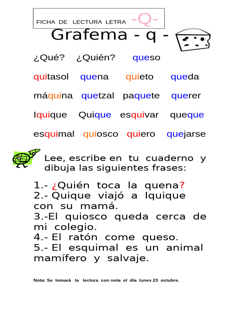 Ficha de Lectura: Letra Q para Niños | PDF | Hogar, jardinería y ...