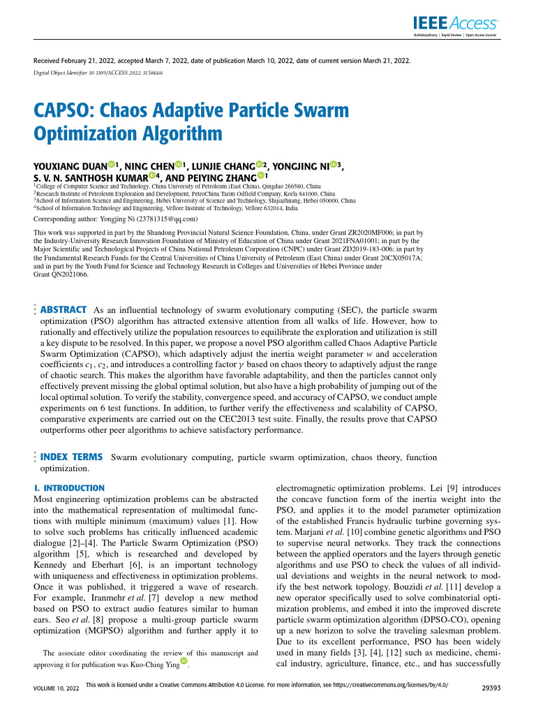 CAPSO Chaos Adaptive Particle Swarm Optimization Algorithm | PDF | Mathematical Optimization ...