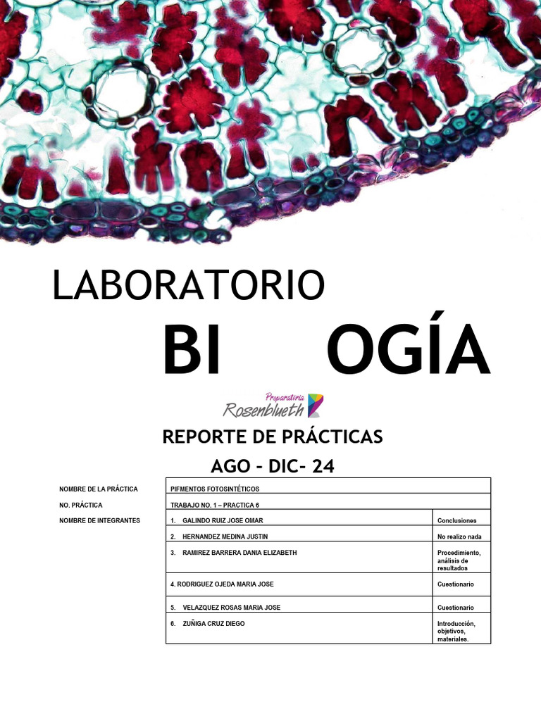 Equipo 4 - Biología - 3C - Final - Tarea No. 1 - Laboratorio - Practica # 6 - Pigmentos ...