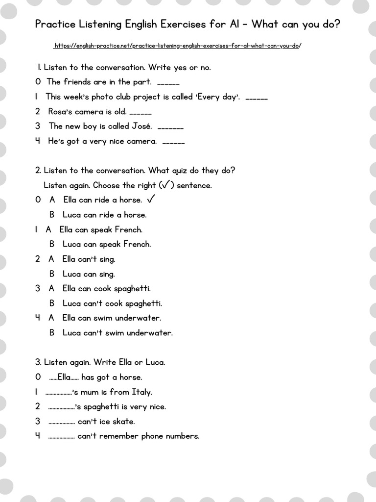 Practice Listening English Exercises For A1 - What Can You Do | PDF ...