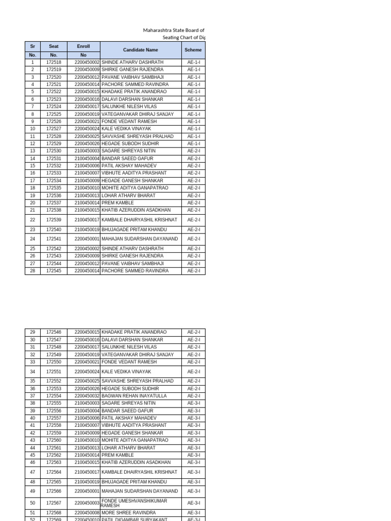 Seating Chart Winter-2023 | PDF